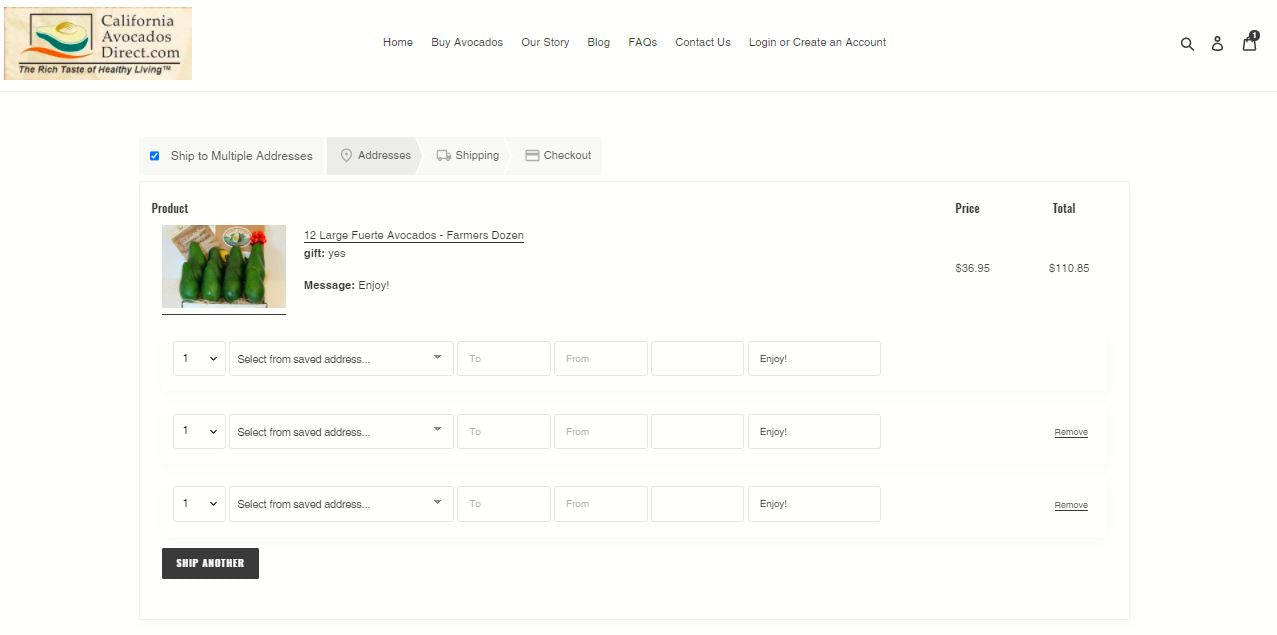 Ship the AVO LOVE to multiple locations at once with our website's mul ...